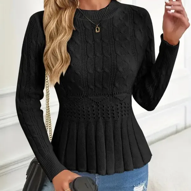 Pull à Col Rond en Grosse Maille avec Bas Péplum pour Femme – biaotic